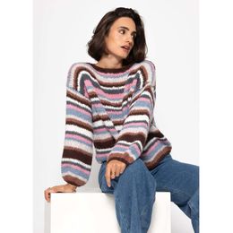 SASSYCLASSY Gestreifter, mehrfarbiger Pullover in Braun | Gr.: M