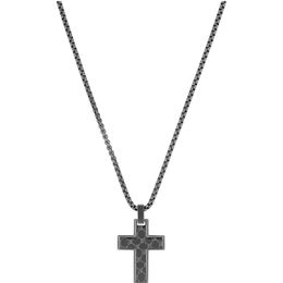 JOOP! Kette mit Anhänger JOOP "Kreuz", grau (gunfarben), Halsketten, Herren, Edelstahl, L: 60 B: 2,5mm, B:2,5mm