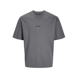 Jack & Jones Rundhalsshirt JACK & JONES "JJEURBAN EDGE STUDIO TEE SS O-NECK NOOS", Herren, Gr. M, grau (castlerock), Jersey, Obermaterial: 100% Baumwolle, bedruckt, weit taillenbedeckt, Rundhals, Shirts, mit Front und Back Print
