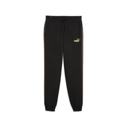Trainingshose Puma "ESS TAPE MINIMAL GOLD SWEATPANTS FL", Herren, Gr. M, N-Gr, schwarz (Puma schwarz), Fleece, Obermaterial: 66% Baumwolle, 34% Polyester, unifarben, regular fit normal, Hosen