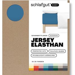 Spannbettlaken Schlafgut "EASY Jersey Elasthan Boxspring", blau (blau mid), 1 Stk., Jersey, 180-200x200-220 40, Jersey, Obermaterial: 95% Baumwolle, 5% Elasthan, Bettlaken, MADE IN GREEN by OEKO-TEX