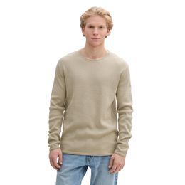 Rundhalspullover Tom Tailor Denim, Herren, Gr. L, beige abbe, Strick, Obermaterial: 100% Baumwolle, Strukturmuster, regular fit taillenbedeckt, Rundhals, Pullover, mit Struktur