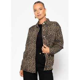 SASSYCLASSY Hemdjacke aus Jeans mit Leo-Print in Beige | Gr.: L