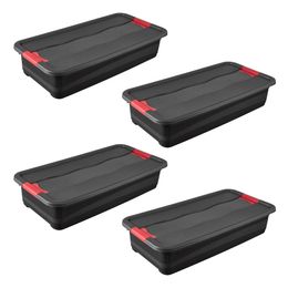 Transportbehälter keeeper "eckhart, 4er Set Transporbox, 33 L, 79,5 x 39,5 x 17 cm", schwarz, rot, B:39,5cm H:17cm L:79,5cm, Kunststoff, Transportboxen, seitl. Clips, Griffe am Boden, stoßfeste Seitenwände, robuster Deckel
