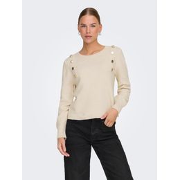 Strickpullover Only "ONLJEANETT LIFE LS BUTTON O-NECK CS KNT", Damen, Gr. S (36), beige (birch detail:light gold buttons), Strick, Obermaterial: 88% Polyester, 6% Elasthan, 6% Nylon, unifarben, regular fit, Rundhals, Rippbündchen, Pullover