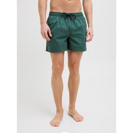Jack & Jones Badeshorts JACK & JONES "JPSTMAUI Badeshort mit elastischem Bund und normalem Schnitt", Herren, Gr. XS, N-Gr, gr&uuml;n (mallard gr&uuml;n), Web, Polyester, unifarben, Badehosen Badeshorts, unifarben, modisch, slim fit, Polyester