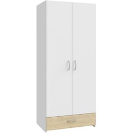 Drehtürenschrank FORTE "Econobox", weiß, B:79,7cm H:190,5cm T:54,4cm, Spanplatte, Schränke, Drehtürenschrank, zeitloses Design mit alufarbigen Griffen.