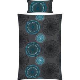 REDBEST Biber Bettw&auml;sche in anthrazit-petrol | Gr.: 155x220 cm (40x80 cm)
