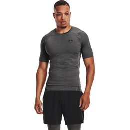 Trainingsshirt Under Armour "UA HG ARMOUR COMP SS", Herren, Gr. M, grau (dunkelgrau), Obermaterial: 84% Polyester, 16% Elasthan. Einsatz: 92% Polyester, 8% Elasthan, Rundhals, Shirts