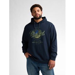 Hoodie PETROL INDUSTRIES, Herren, Gr. 6XL, blau (navy blau), Sweatware, Obermaterial: 100% Baumwolle, bedruckt, regular fit taillenbedeckt, ohne Ausschnitt, Rippbündchen, Sweatshirts, mit Logo Print