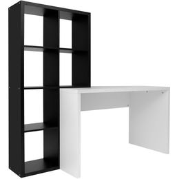 Regal-Schreibtisch Inosign "Triest, Computertisch mit Raumtrenner, Breite 156 cm", weiß, schwarz, schwarz, weiß, B:156cm H:146cm T:59cm, Tische, Regalelement flexibel montierbar, 6 Fächer, Tischbreite 120 cm