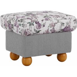 Hocker Home Affaire "Milano", lila (hellgrau, flieder geblümt), B:62cm H:45cm T:50cm, Chenille (70% Polyacryl, 30% Polyester);Chenille (70% Polyacryl, 30% Polyester) auf Korpus und Zierkissen, Sitz und Rücken im Blumenmuster »Paradise« (100% Polyester), Hocker