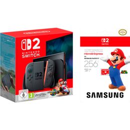 NINTENDO SWITCH Konsolen-Set "Switch 2 Mario Kart World-Set + Samsung mircoSD EXPRESS 256 GB", schwarz, B:27,2cm H:16,6cm T:1,39cm, Spielekonsolen