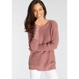 Strickpullover Laura Scott, Damen, Gr. 48, rosa (rosa, melange), Grobstrick, Obermaterial: 60% Polyacryl, 40% Baumwolle, meliert, unifarben, figurumspielend Po-bedeckend, Rundhals, B&uuml;ndchen mit Kn&ouml;pfen, Pullover Strickpullover, &Uuml;bergangspullover aus Grobstrick, mit Zierkn&ouml;pfen