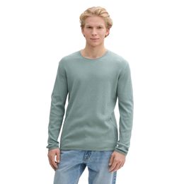 Rundhalspullover Tom Tailor Denim, Herren, Gr. XXL, blau (light ice), Strick, Obermaterial: 100% Baumwolle, Strukturmuster, regular fit taillenbedeckt, Rundhals, Pullover, mit Struktur
