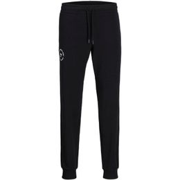 Jack & Jones PlusSize Sweathose "JPSTGORDON JJSIMON SWEAT PANTS NAF PLS", Herren, Gr. 42 (4XL), N-Gr, schwarz, angeraute Sweatware, Obermaterial: 60% Baumwolle, 40% Polyester, JACK & JONES PLUSSIZE, bedruckt, normal normal, Hosen