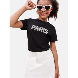 Lipsy T-Shirt 'Paris' M&auml;dchen Gr&ouml;&szlig;e 140 schwarz / silber