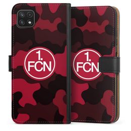 DeinDesign Galaxy A22 5G Handy Klapph&uuml;lle Handyh&uuml;lle aus Kunst Leder schwarz Flip Case Logo 1. Fc N&uuml;rnberg 1. Fcn Sideflip mit langer Lasche