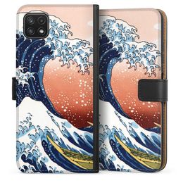 DeinDesign Galaxy A22 5G Handy Klapph&uuml;lle Handyh&uuml;lle aus Kunst Leder schwarz Flip Case Die Gro&szlig;e Welle Vor Kanagawa Art Japan Sideflip mit langer Lasche