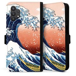 DeinDesign Galaxy A32 5G Handy Klapph&uuml;lle Handyh&uuml;lle aus Kunst Leder schwarz Flip Case Die Gro&szlig;e Welle Vor Kanagawa Art Japan Sideflip mit langer Lasche