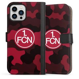 DeinDesign iPhone 13 Pro Max Handy Klapph&uuml;lle Handyh&uuml;lle aus Kunst Leder schwarz Flip Case Logo 1. Fcn 1. Fc N&uuml;rnberg Sideflip mit langer Lasche