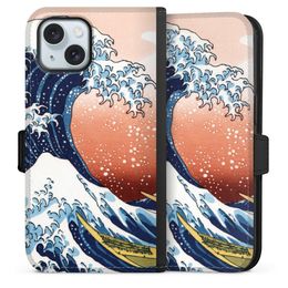 DeinDesign iPhone 15 Handy Klapph&uuml;lle Handyh&uuml;lle aus Kunst Leder schwarz Flip Case Die Gro&szlig;e Welle Vor Kanagawa Japan Art Sideflip mit Lasche