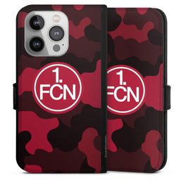 DeinDesign iPhone 14 Pro Handy Klapph&uuml;lle Handyh&uuml;lle aus Kunst Leder schwarz Flip Case Logo 1. Fcn 1. Fc N&uuml;rnberg Sideflip mit langer Lasche