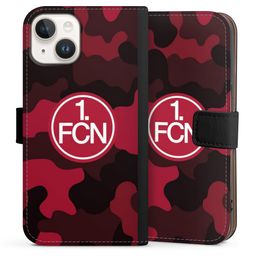 DeinDesign iPhone 14 Handy Klapph&uuml;lle Handyh&uuml;lle aus Kunst Leder schwarz Flip Case Logo 1. Fcn 1. Fc N&uuml;rnberg Sideflip mit Lasche
