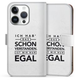 DeinDesign iPhone 14 Pro Handy Klapph&uuml;lle Handyh&uuml;lle aus Kunst Leder wei&szlig; Flip Case Spruch Sayings Statement Sideflip mit Lasche