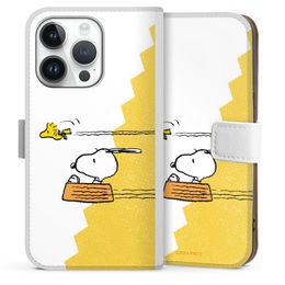 DeinDesign iPhone 14 Pro Handy Klapph&uuml;lle Handyh&uuml;lle aus Kunst Leder wei&szlig; Flip Case Snoopy Peanuts Children Sideflip mit Lasche