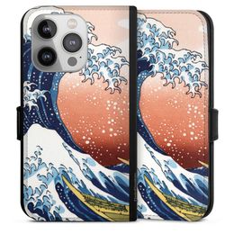 DeinDesign iPhone 14 Pro Handy Klapph&uuml;lle Handyh&uuml;lle aus Kunst Leder schwarz Flip Case Die Gro&szlig;e Welle Vor Kanagawa Japan Art Sideflip mit langer Lasche
