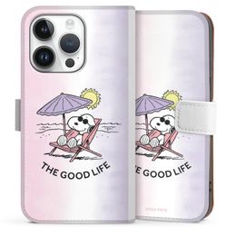 DeinDesign iPhone 14 Pro Handy Klapph&uuml;lle Handyh&uuml;lle aus Kunst Leder wei&szlig; Flip Case Snoopy Official Licensed Product Peanuts Sideflip mit Lasche