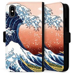 DeinDesign iPhone X Handy Klapph&uuml;lle Handyh&uuml;lle aus Kunst Leder schwarz Flip Case Die Gro&szlig;e Welle Vor Kanagawa Japan Art Sideflip mit langer Lasche