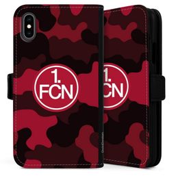 DeinDesign iPhone X Handy Klapph&uuml;lle Handyh&uuml;lle aus Kunst Leder schwarz Flip Case Logo 1. Fcn 1. Fc N&uuml;rnberg Sideflip mit langer Lasche