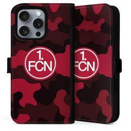 DeinDesign iPhone 16 Pro Max Handy Klapph&uuml;lle Handyh&uuml;lle aus Kunst Leder schwarz Flip Case Logo 1. Fcn 1. Fc N&uuml;rnberg Sideflip mit Lasche