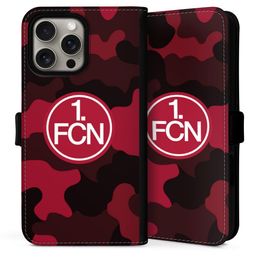 DeinDesign iPhone 16 Pro Handy Klapph&uuml;lle Handyh&uuml;lle aus Kunst Leder schwarz Flip Case Logo 1. Fcn 1. Fc N&uuml;rnberg Sideflip mit Lasche