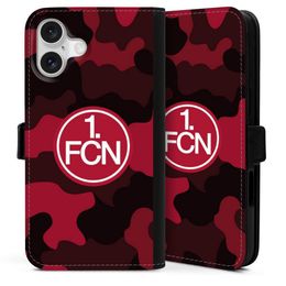 DeinDesign iPhone 16 Plus Handy Klapph&uuml;lle Handyh&uuml;lle aus Kunst Leder schwarz Flip Case Logo 1. Fcn 1. Fc N&uuml;rnberg Sideflip mit Lasche