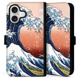 DeinDesign iPhone 16 Handy Klapph&uuml;lle Handyh&uuml;lle aus Kunst Leder schwarz Flip Case Die Gro&szlig;e Welle Vor Kanagawa Japan Art Sideflip mit Lasche