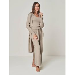 YOU LOOK PERFECT Hausanzug 'LOUNGEWEAR SET - Cardigan Blossom & Top Blossom & Pants Bailey' Damen Gr&ouml;&szlig;e XS taupe