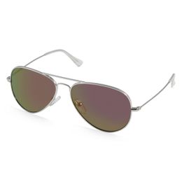 Fielmann BD 277 SUN CL | Unisex-Sonnenbrille | Fassung: Vollrand, Pilot, Edelstahl, Silber Glänzend | Glasfarbe: Grau Spiegel Blau