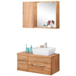 Badm&ouml;bel-Set Welltime "Davos", braun (eichefarben), Becken rechts, Kastenm&ouml;bel-Sets, Badm&ouml;bel-Set, mit 2 Touch-LED-Einbauleuchten
