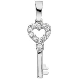 Kettenanh&auml;nger Jobo "Anh&auml;nger Schl&uuml;ssel", silber (silber 925, wei&szlig;), Schmuckanh&auml;nger, Damen, Silber 925 (Sterlingsilber), Kettenanh&auml;nger, 925 Silber mit 11 Zirkonia