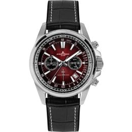 Chronograph Jacques Lemans "Liverpool", rot (schwarz, weinrot), Armbanduhren, Herren, Quarzuhr, Armbanduhr, Herrenuhr, Lederarmband, analog, Tag