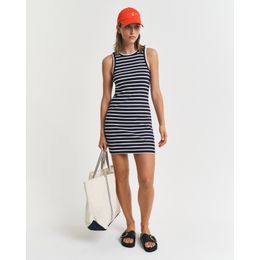 Sommerkleid Gant "STRIPED TANK JERSEY DRESS", Damen, Gr. XL, N-Gr, blau (evening blau), Jersey, Obermaterial: 48% Baumwolle, 48% Modal, 4% Elasthan, geringelt, figurbetont ca. Mitte Oberschenkel, Rundhals, Kleider, ohne Ärmel