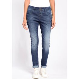 Slim-fit-Jeans Gang "94NEW GEORGINA", Damen, Gr. 28 (36), N-Gr, blau (dunkelblau), Denim/Jeans, Obermaterial: 65% Baumwolle, 22% Polyester, 11% Viskose, 2% Elasthan, slim fit lang, Jeans, mit charakteristischen Abnähern quer über den Oberschenkel