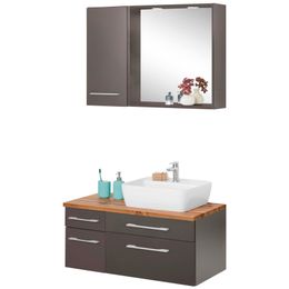 Badm&ouml;bel-Set Welltime "Davos", grau (grafit, grau), Becken rechts, Kastenm&ouml;bel-Sets, Badm&ouml;bel-Set, mit 2 Touch-LED-Einbauleuchten