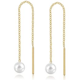 Perlenohrringe Firetti "Schmuck Geschenk Gold 333 Ohrschmuck Durchzieher Perle Kettenglieder", weiß (gelbgold, 333, weiß), Ohrringe, Damen, 5mm, Gelbgold 333 Perlen, Gelbgold 333, Perlen, mit Süßwasserzuchtperle