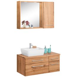 Badm&ouml;bel-Set Welltime "Davos", braun (eichefarben), Becken links, Kastenm&ouml;bel-Sets, Badm&ouml;bel-Set, mit 2 Touch-LED-Einbauleuchten