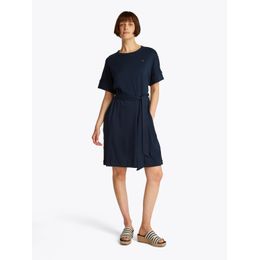 Blusenkleid Tommy Hilfiger "MODERN CODY DRESS", Damen, Gr. S (36), N-Gr, blau (schwarz night navy), Web, Obermaterial: 100% Baumwolle, unifarben, relaxed fit knielang, Rundhals, angeschnitten Bündchen, Kleider, mit Logostickerei