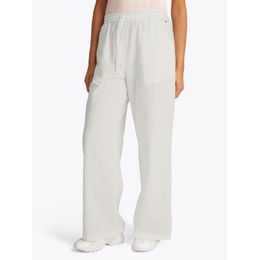 Webhose Tommy Jeans "TJW LINEN PANT", Damen, Gr. M (38), N-Gr, beige (ecru), Web, Obermaterial: 75% Baumwolle, 25% Leinen, unifarben, normal lang, Hosen, mit Logostickerei